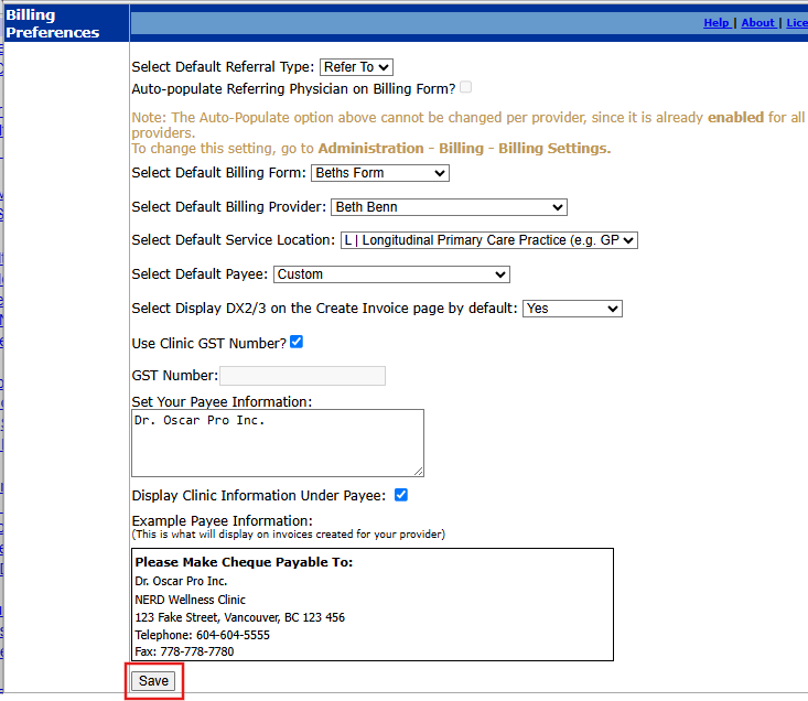 Billing Preferences - BC – Oscar Pro Support