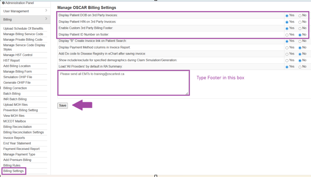 Private Billing Settings - ON – Oscar Pro Support