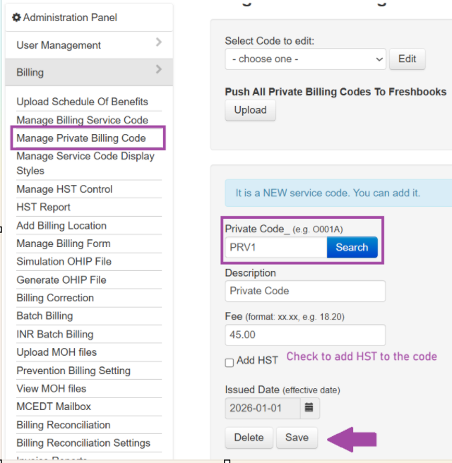 Private Billing Settings - ON – Oscar Pro Support