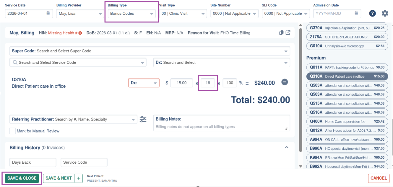 FHO+ New Billing Codes – Oscar Pro Support